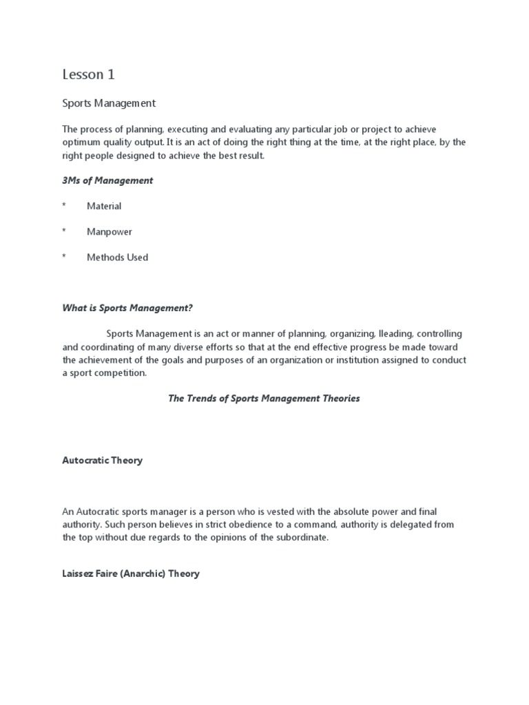 Lesson 1: Sports Management | PDF | System | Leadership