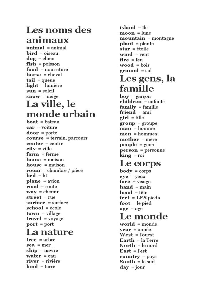 Les Noms Des Animaux | Descargar gratis PDF | Nature