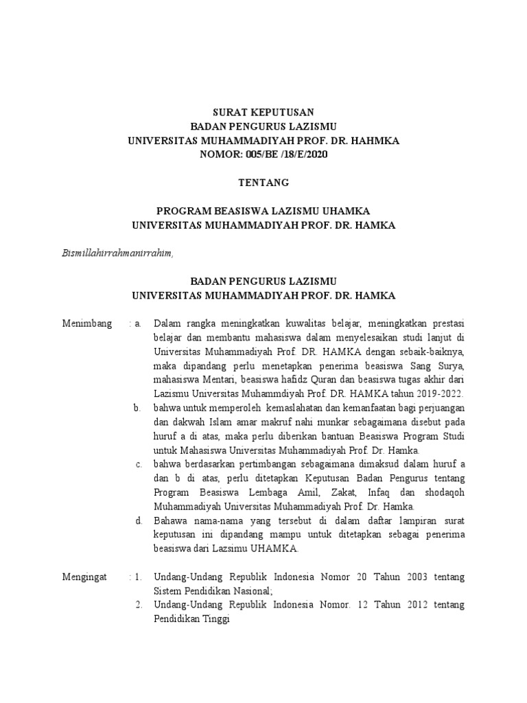 Draff SK Beasiswa Lazismu Payung | PDF | Bisnis | Pengelolaan Keuangan & Uang