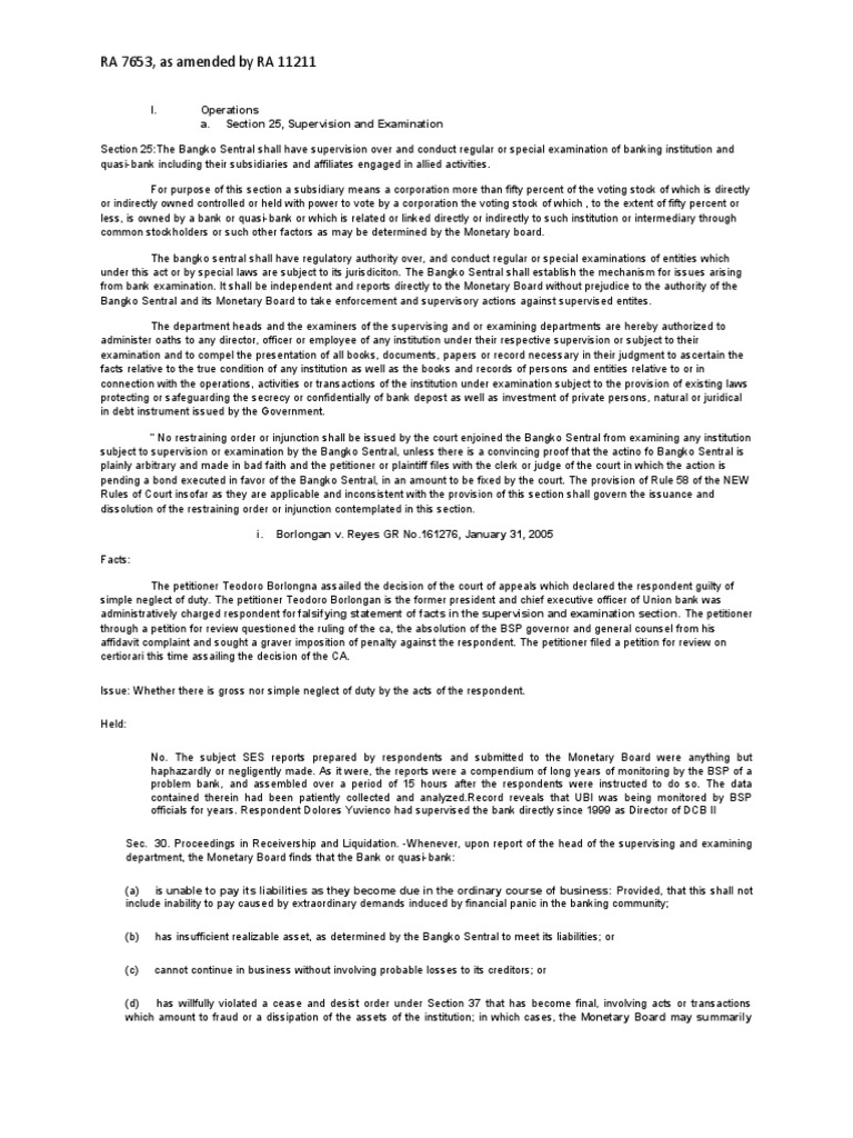 RA 7653, As Amended by RA 11211: I. Operations A. Section 25 ...
