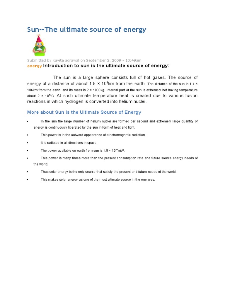 The Sun Ultimate Source of Energy | PDF | Nature | Sun