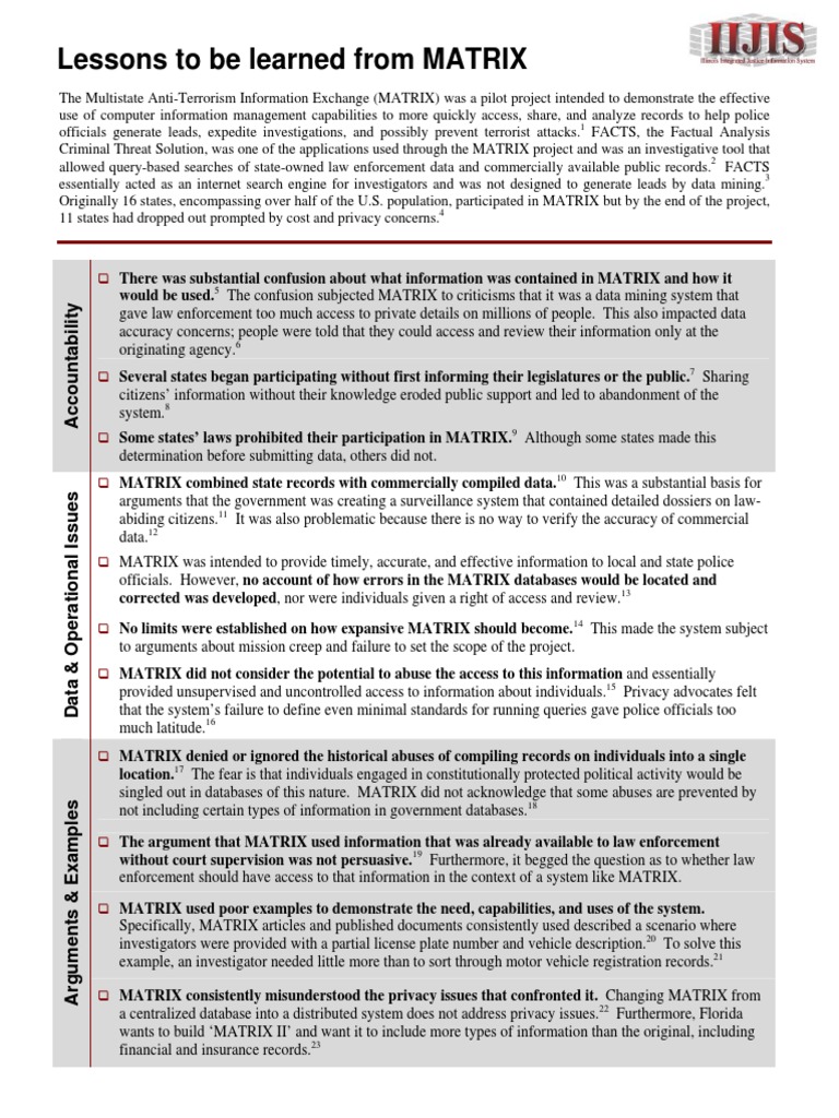 MATRIX Lessons IJIS | PDF | Police | Privacy