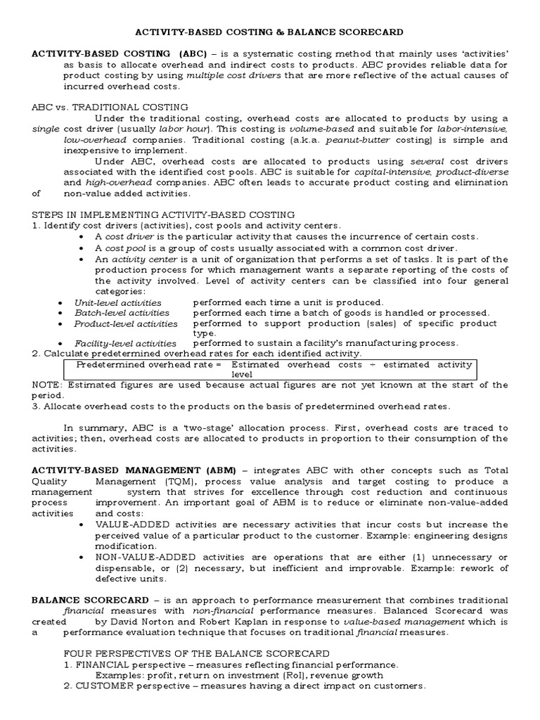 ABC and Balanced Scorecard Overview | PDF | Cost | Business Economics