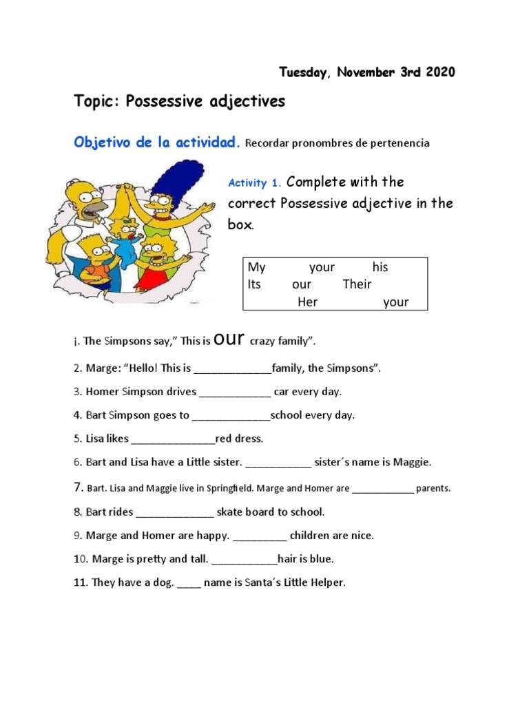 Possessive Adjectives Review | PDF