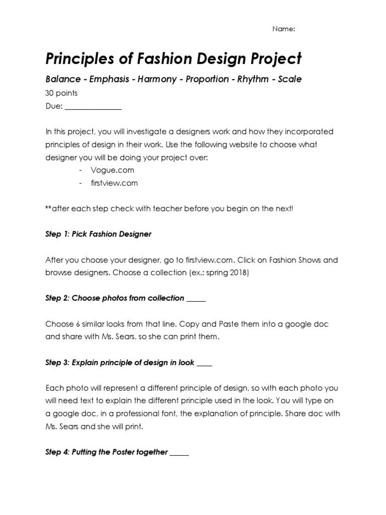 Principles and Elements of Fashion Design Project | PDF