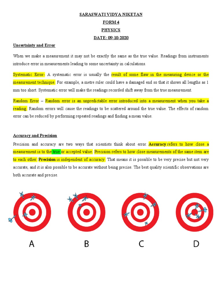Understanding Measurement Errors in Physics | PDF | Observational Error | Accuracy And Precision