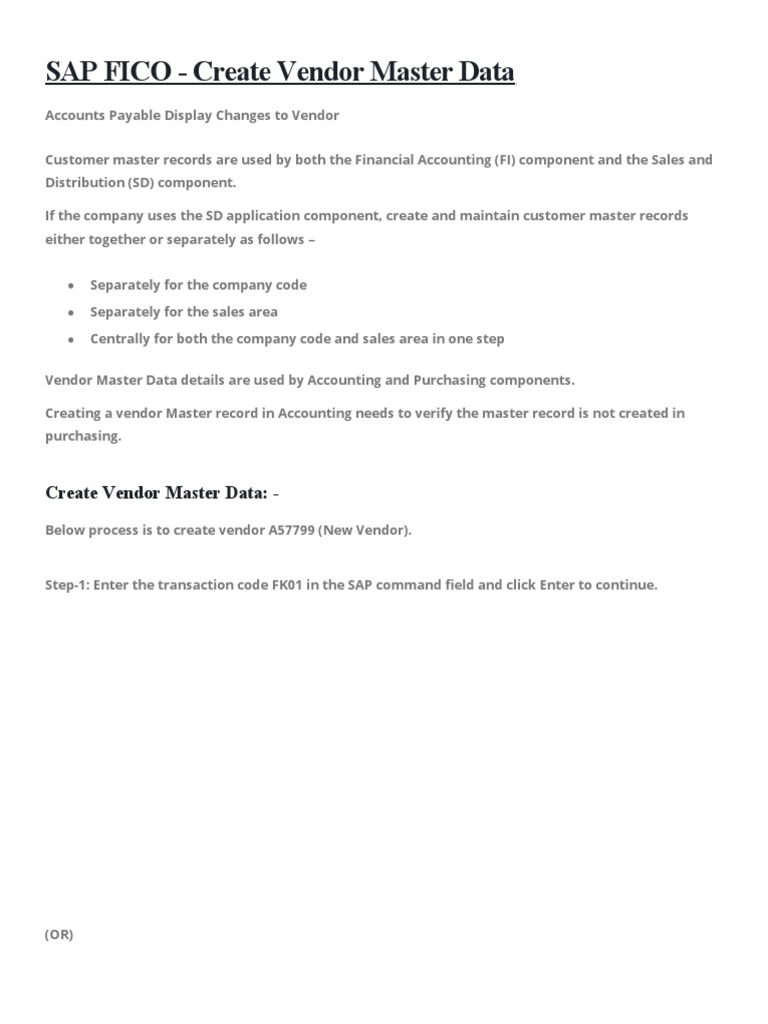 Create Vendor Master Data in SAP FICO | PDF | Accounts Payable | Icon ...