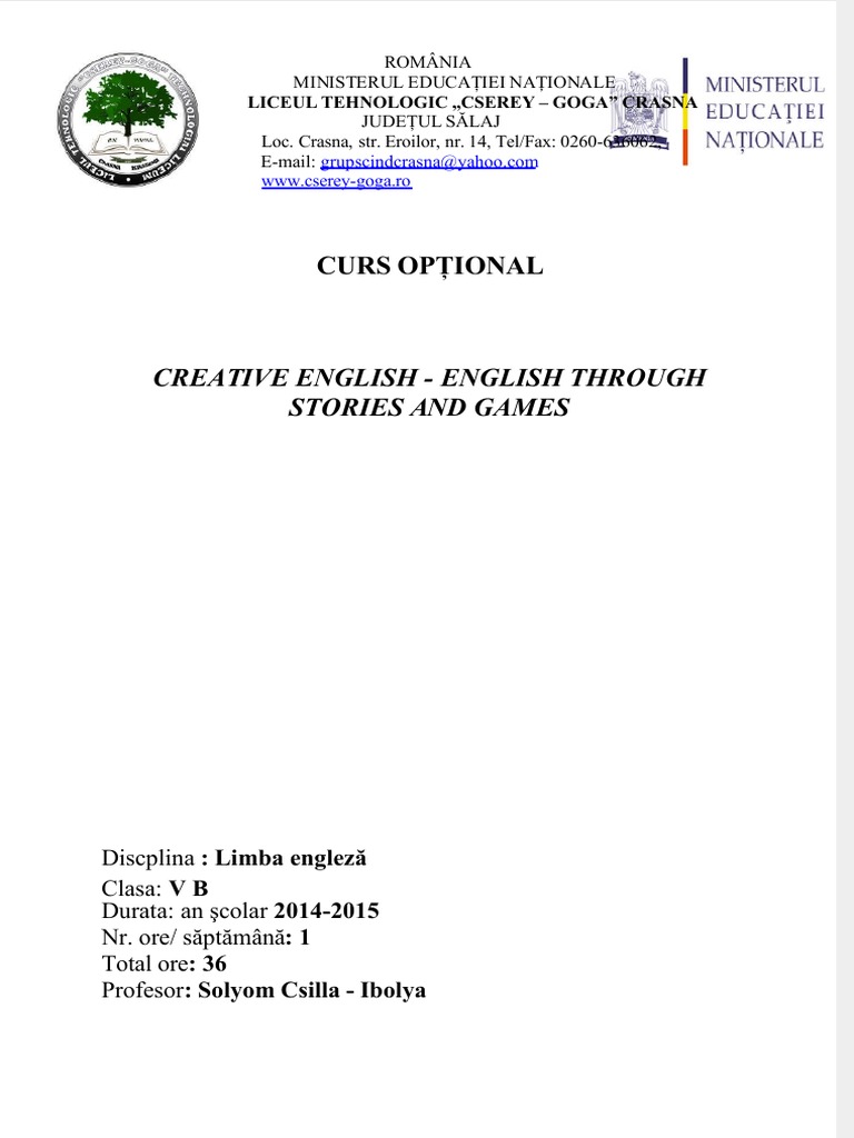 Programa Optional Engleza Clasa A V A | PDF