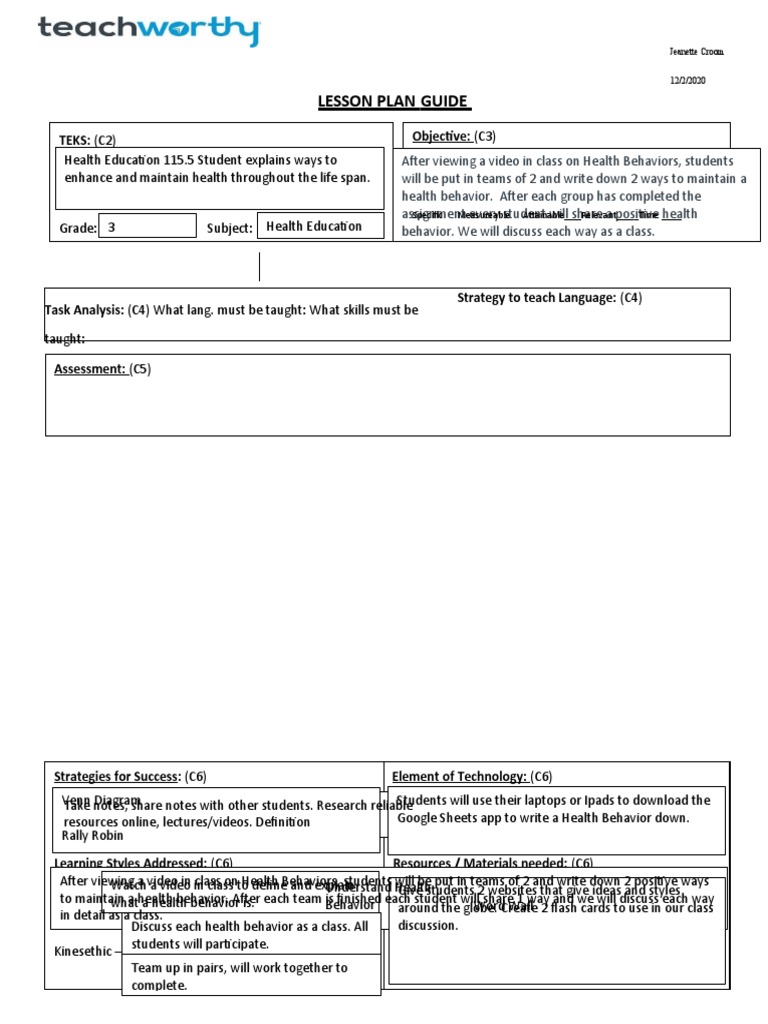 Lesson Plan Guide LPG Word-Jc | PDF | Lesson Plan | Lecture