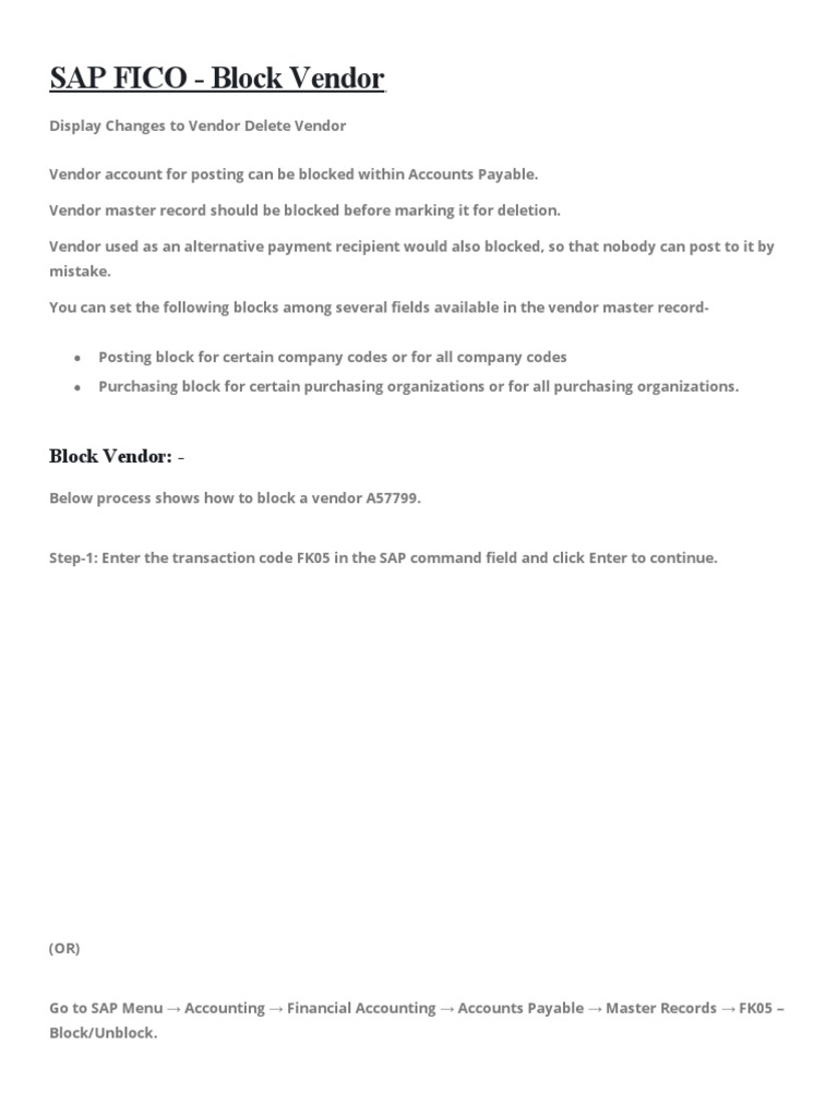 SAP FICO Block Vendor | PDF