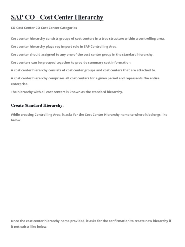 SAP CO Cost Center Hierarchy | PDF | Information Technology Management ...
