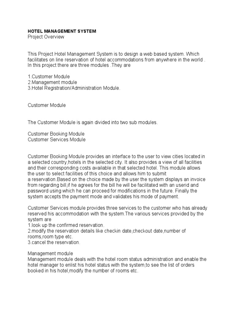 Hotel Management System-1 | PDF | Feasibility Study | System