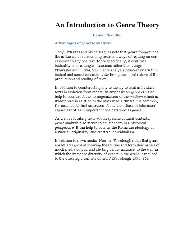 An Introduction To Genre Theory: Daniel Chandler Advantages of Generic ...