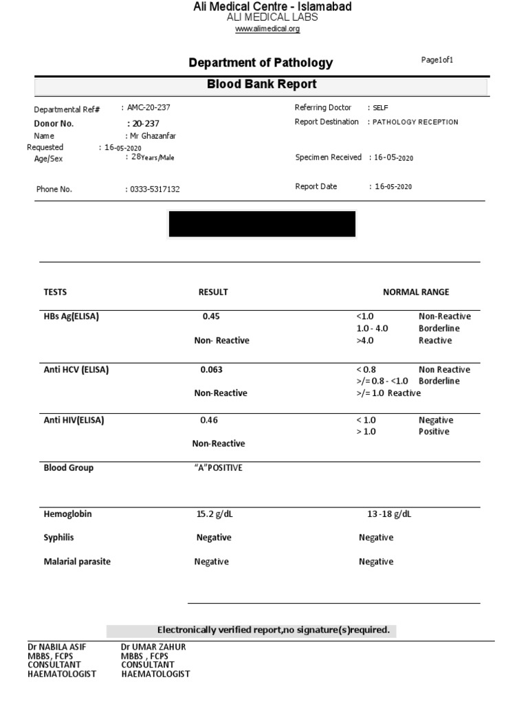 Screening Report: Department of Pathology Blood Bank Report | PDF ...
