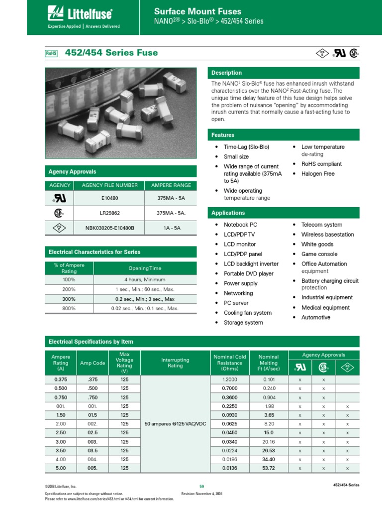 452/454 Series Fuse: Nano Slo-Blo 452/454 Series | Download Free PDF ...