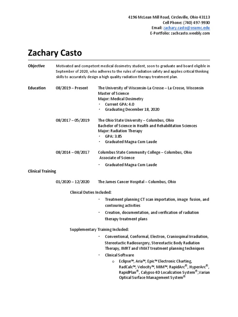 Dosimetrist Resume 2020 | PDF | Radiation Therapy | Dosimetry