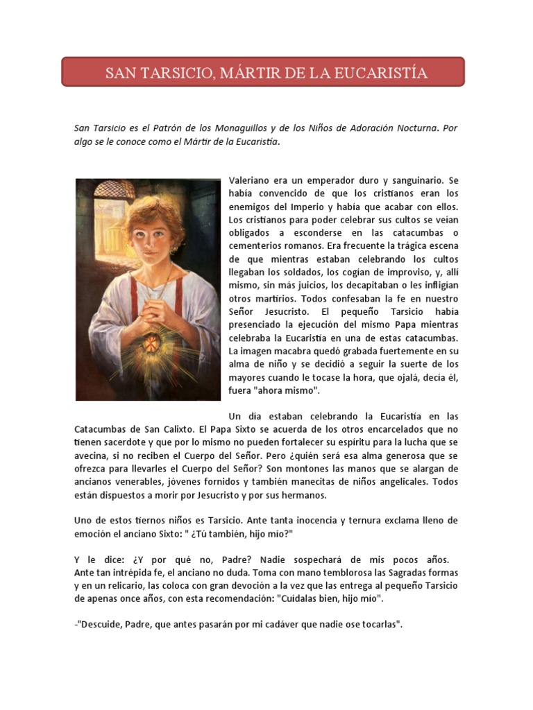 San Tarsicio: Mártir de la Fe | PDF | eucaristía | Religión y creencia