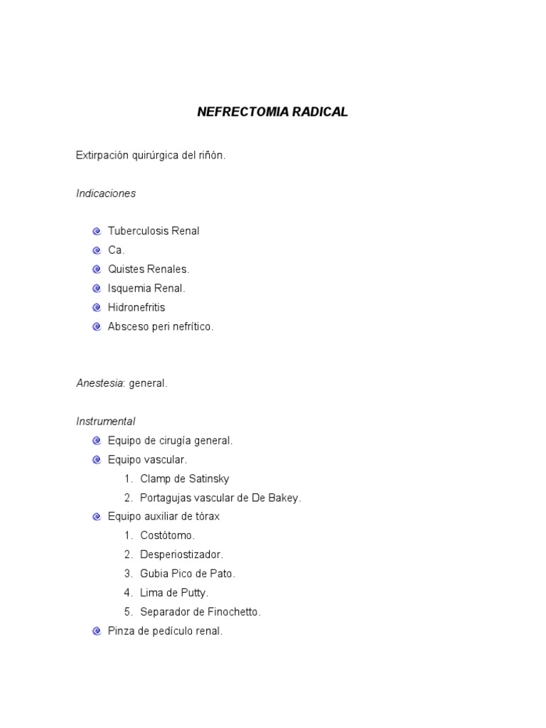 Nefrectomia Radical Abierta | PDF | Riñón | Abdomen