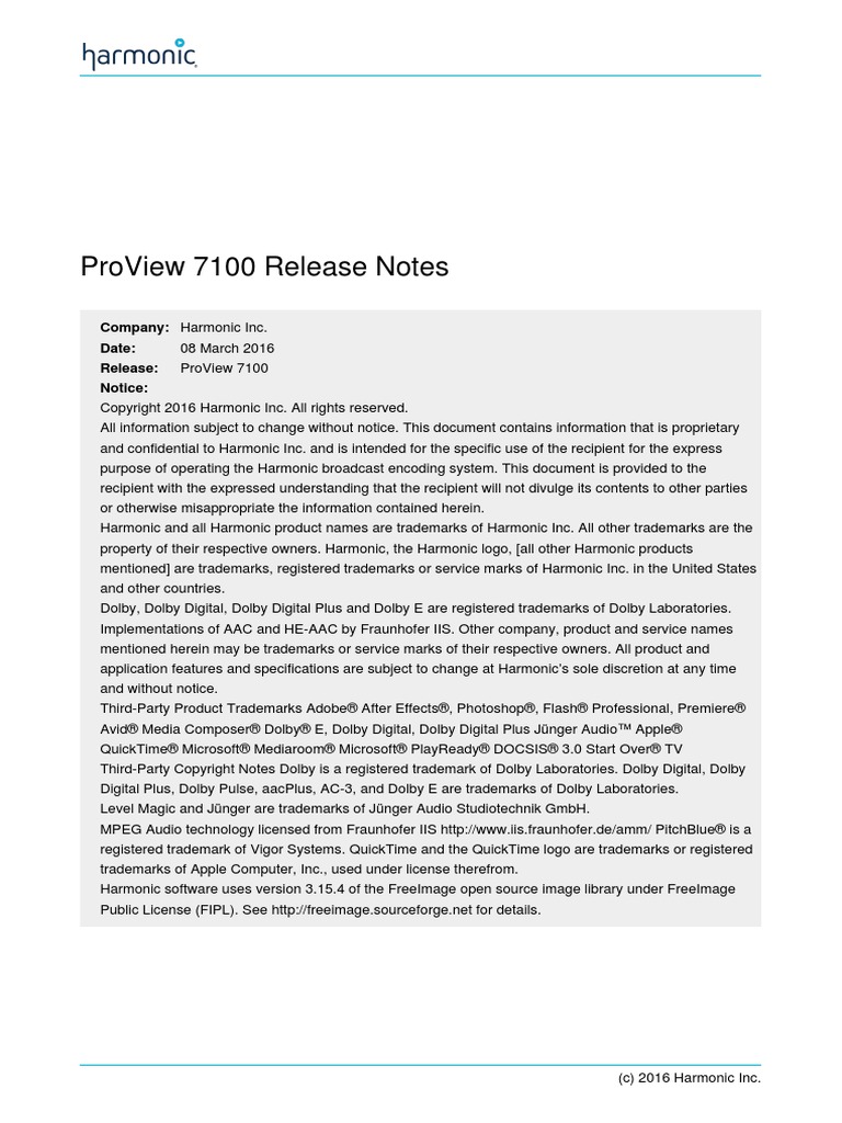 Proview 7100 Release Notes: Date: Company: Harmonic Inc | PDF ...