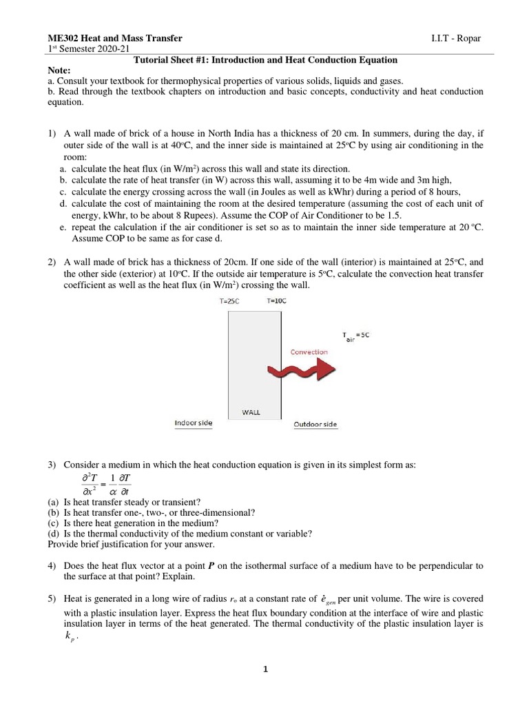 ME302 Heat and Mass Transfer Tutorial Sheet #1: Introduction and Heat Conduction Equation | PDF ...