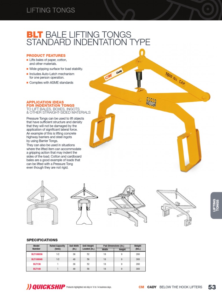 Bale Lifting Tongs Standard Indentation Type:) Quickship | PDF
