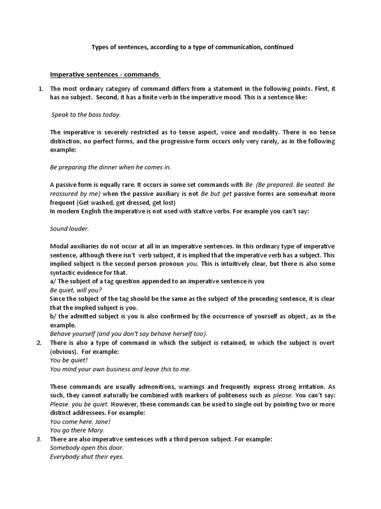 I Mperative Sentences - Commands: Types of Sentences, According To A ...