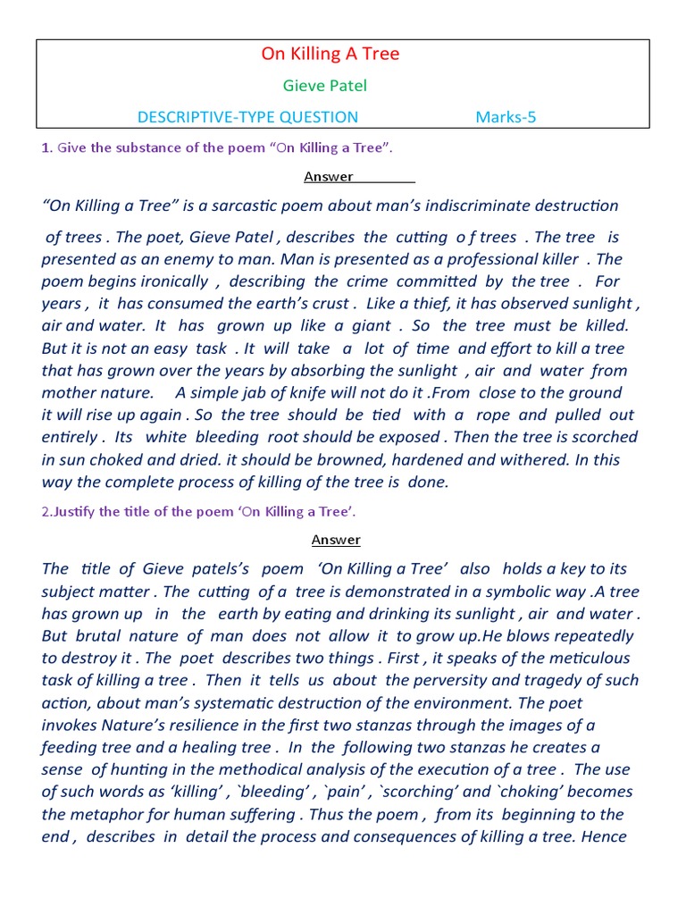 1.on Killing A Tree | PDF | Trees | Nature