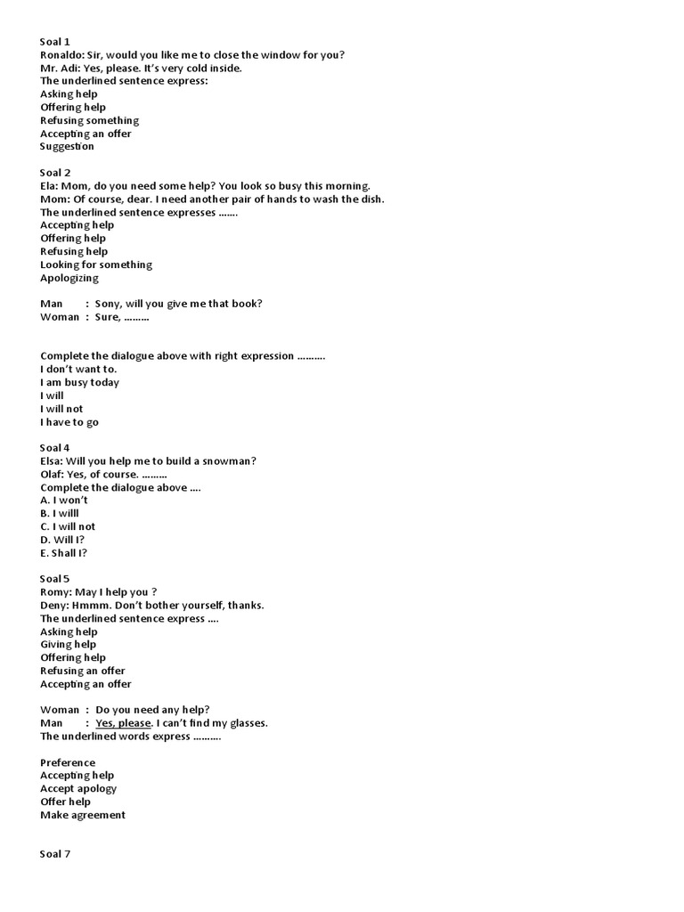 Questions About Expressing Offering Help or Services | PDF