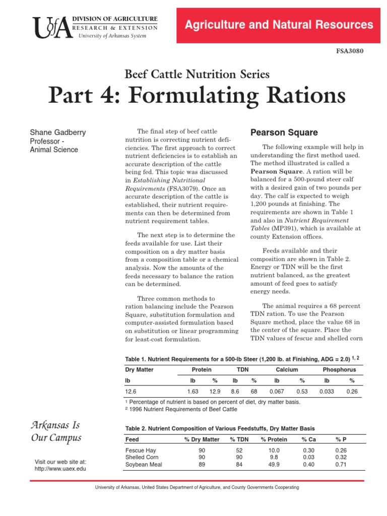 Part 4: Formulating Rations: Beef Cattle Nutrition Series | PDF ...