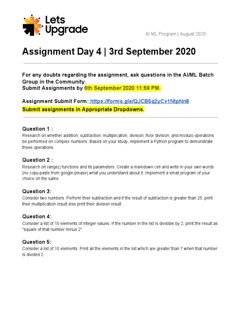 Assignment Day 4 - 3rd September 2020: in The Community | PDF ...