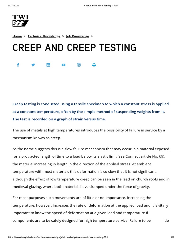 Creep and Creep Testing - TWI | PDF | Creep (Deformation) | Deformation ...