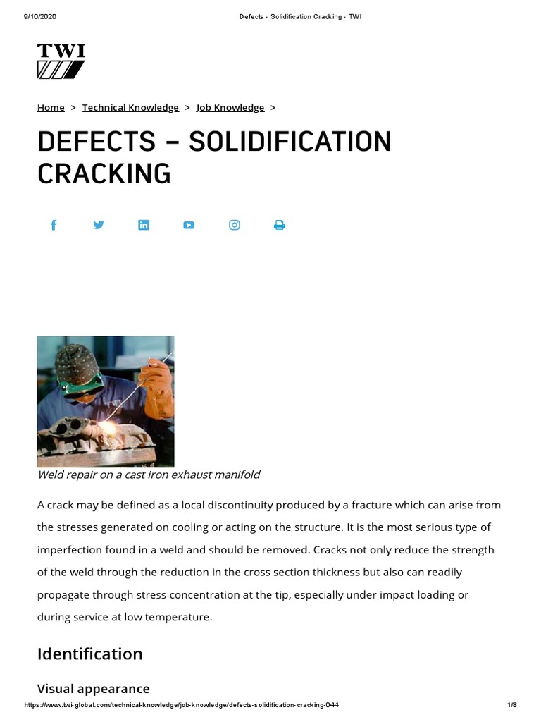 Defects - Solidification Cracking - TWI | PDF | Welding | Construction