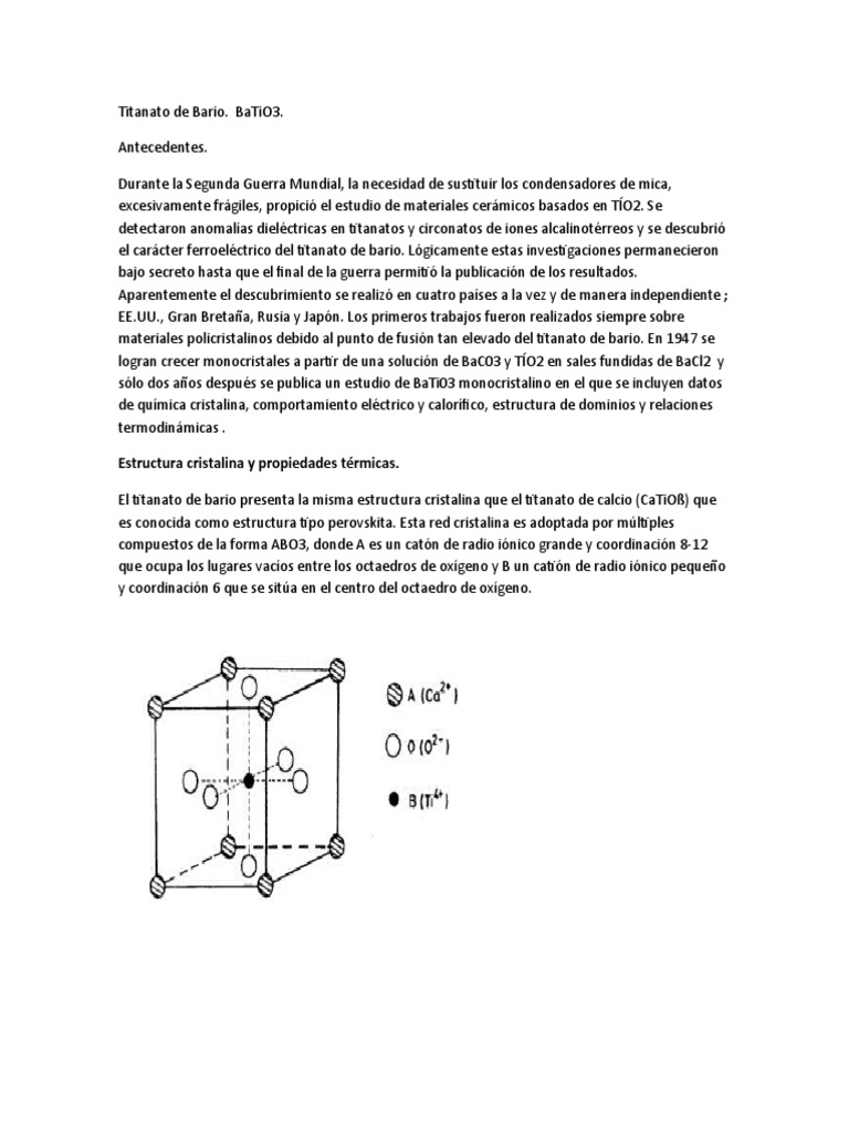 Titanato de Bario: Estructura y Aplicaciones | PDF | Ingeniería ...