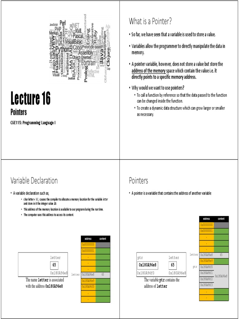 Pointers: Understanding Memory Addresses and Pointer Variables | PDF | Variable (Computer ...