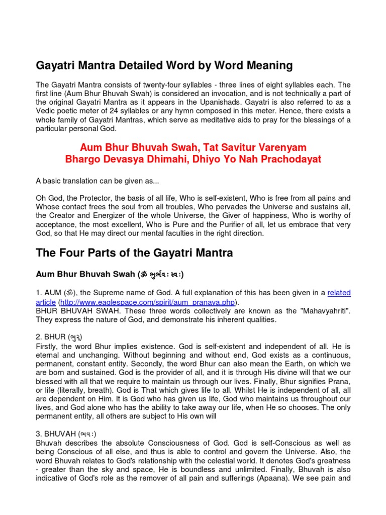 Gayatri Mantra Detailed Word by Word Meaning | PDF | God | Mantra