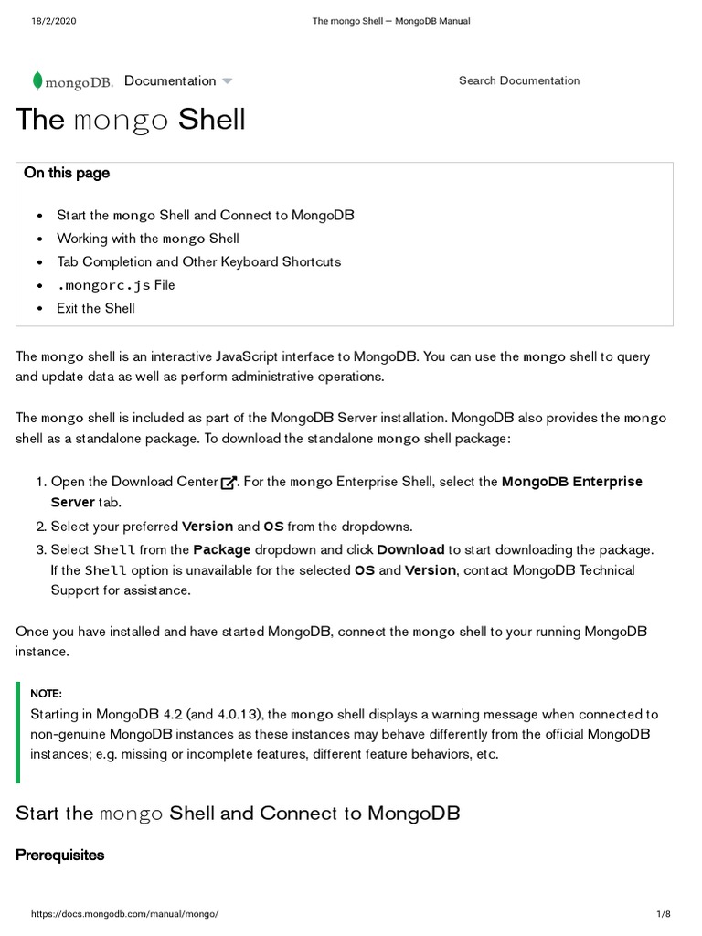 Connecting to MongoDB and Working with the mongo Shell | PDF | Mongo Db | Shell (Computing)