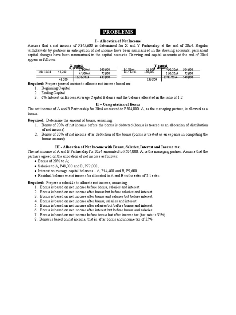 Partnership Operations - Sample Problems | PDF | Net Income | Income
