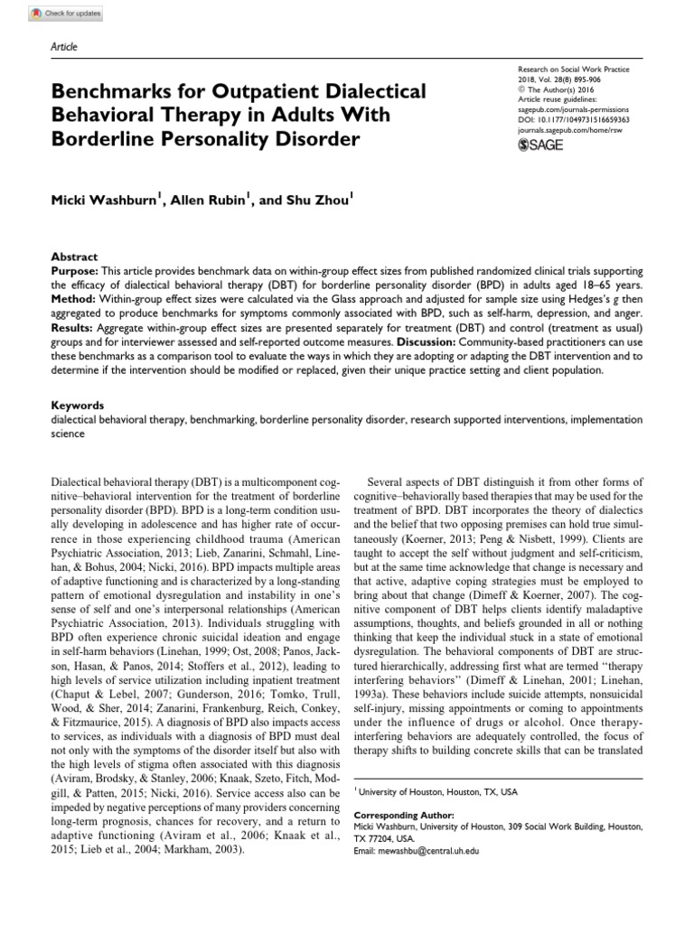 Benchmarks For Outpatient Dialectical Behavioral Therapy in Adults With Borderline Personality ...