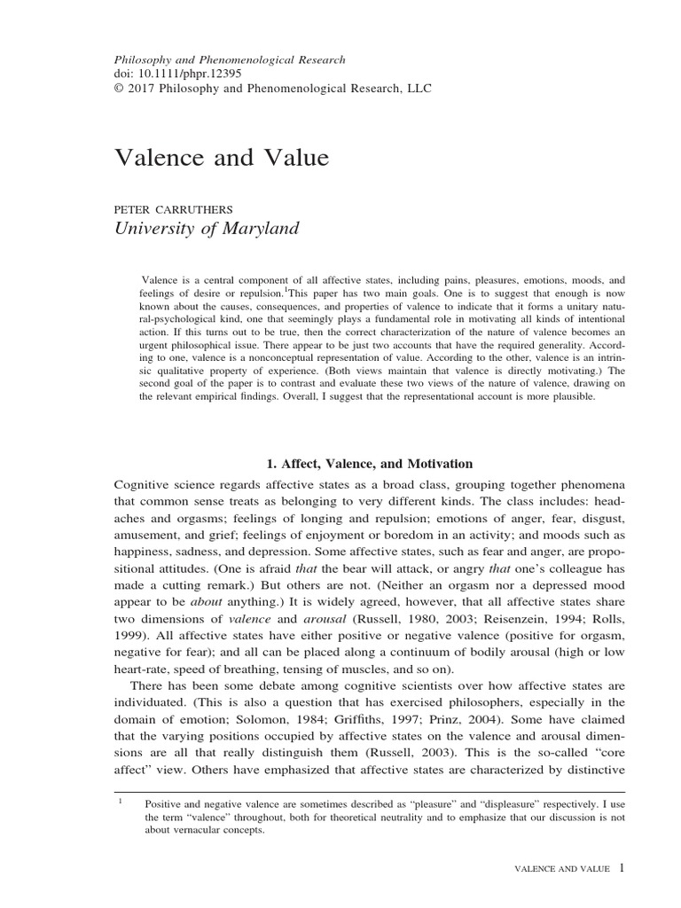 Valence and Value | PDF | Affect (Psychology) | Emotions