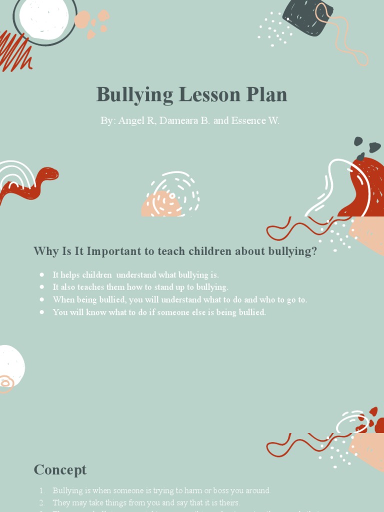 Bullying Lesson Plan: By: Angel R, Dameara B. and Essence W | PDF ...