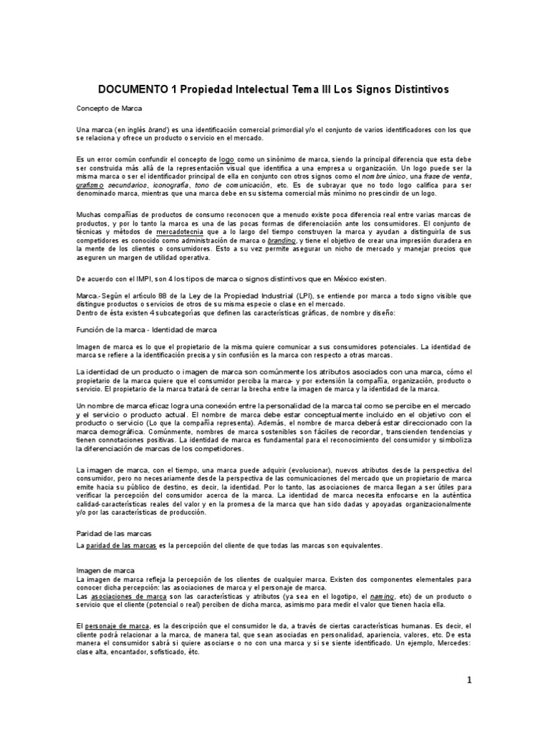 1.-Propiedad Intelectual Tema III Los Signos Distintivos 1 | PDF | Marca | Marca comercial