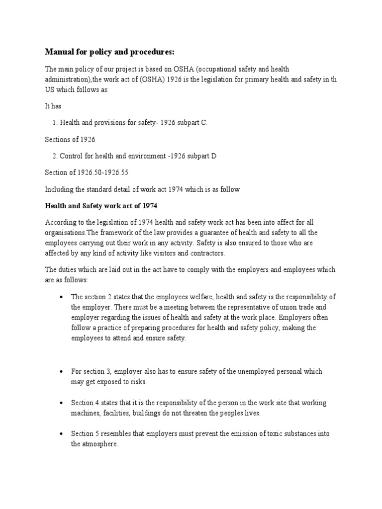 Manual For Policy and Procedeures | PDF | Occupational Safety And ...