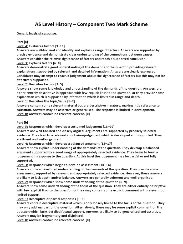 Component Two Generic Mark Scheme | PDF | Argument | Question