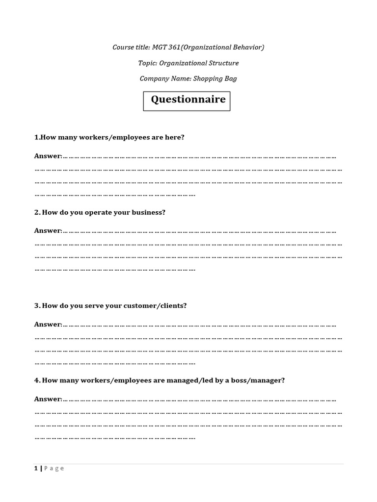Questionnaire Shopping Bag | PDF | Employment | Labor