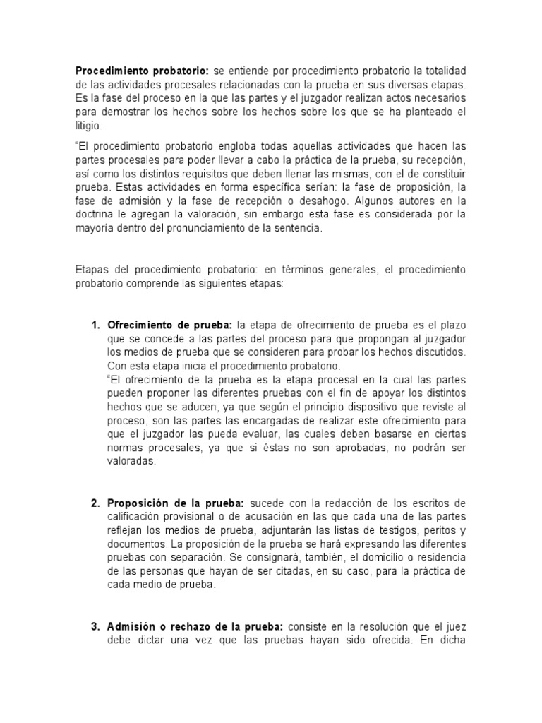 El procedimiento probatorio: etapas y definición | PDF | Evidencia (ley ...