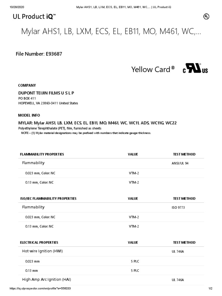 Mylar WC - UL Product IQ | PDF | Building Engineering | Materials
