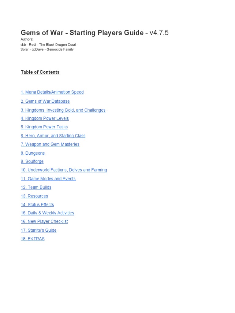 Starting Players Guide GoW v4.7.5 | PDF | Leisure