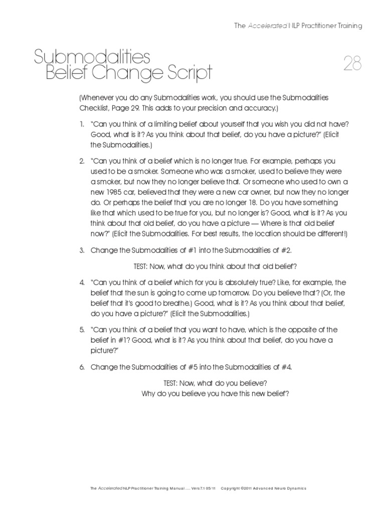 Submodalities Belief Change Script | PDF