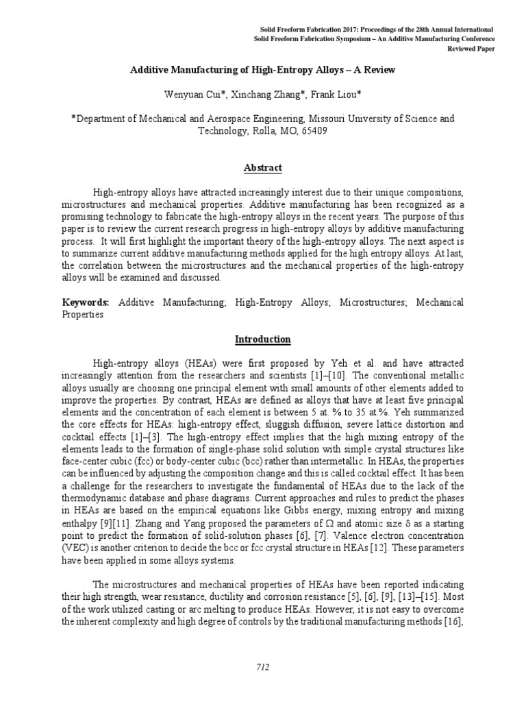 Additive Manufacturing of High Entropy Alloys | PDF | Building ...