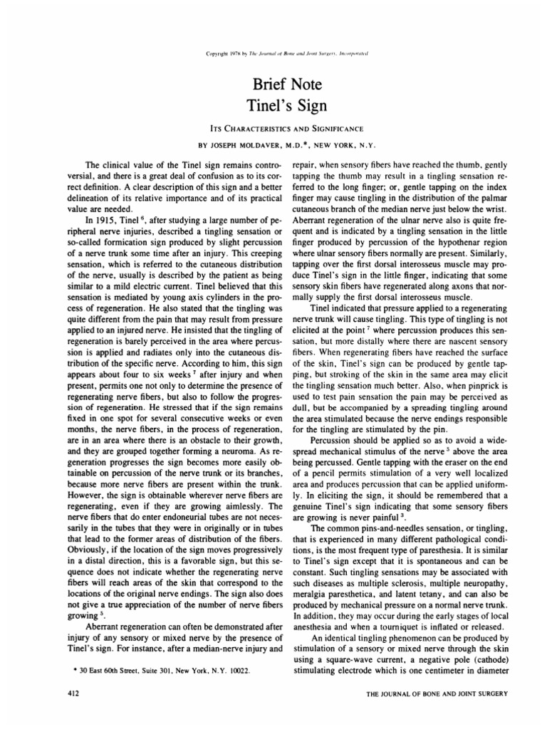 Brief Note Tinnel Sign | PDF | Paresthesia | Senses